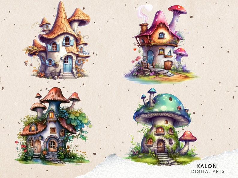 Mushroom House Clipart Bundle PNG, Mushroom Sublimation Design Vector ...