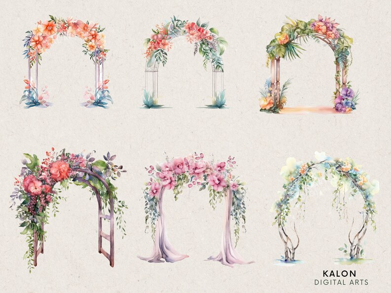 Wedding Arches Watercolor Clipart Bundle, Floral Arches Clipart PNG SVG ...