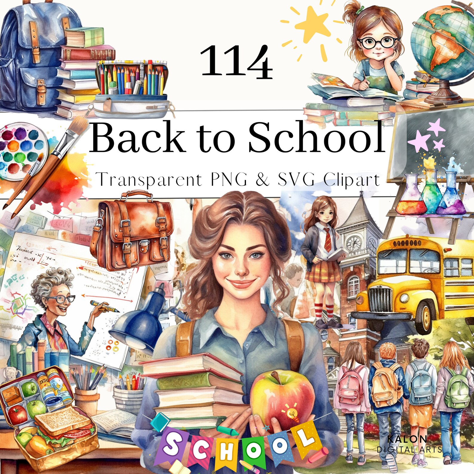 Back to School PNG Clipart Bundle Teacher SVG Graphics - Etsy