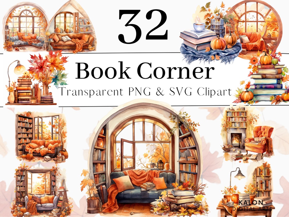 Watercolor Reading Nook Clipart Bundle PNG, Cozy Autumn Fall Home ...