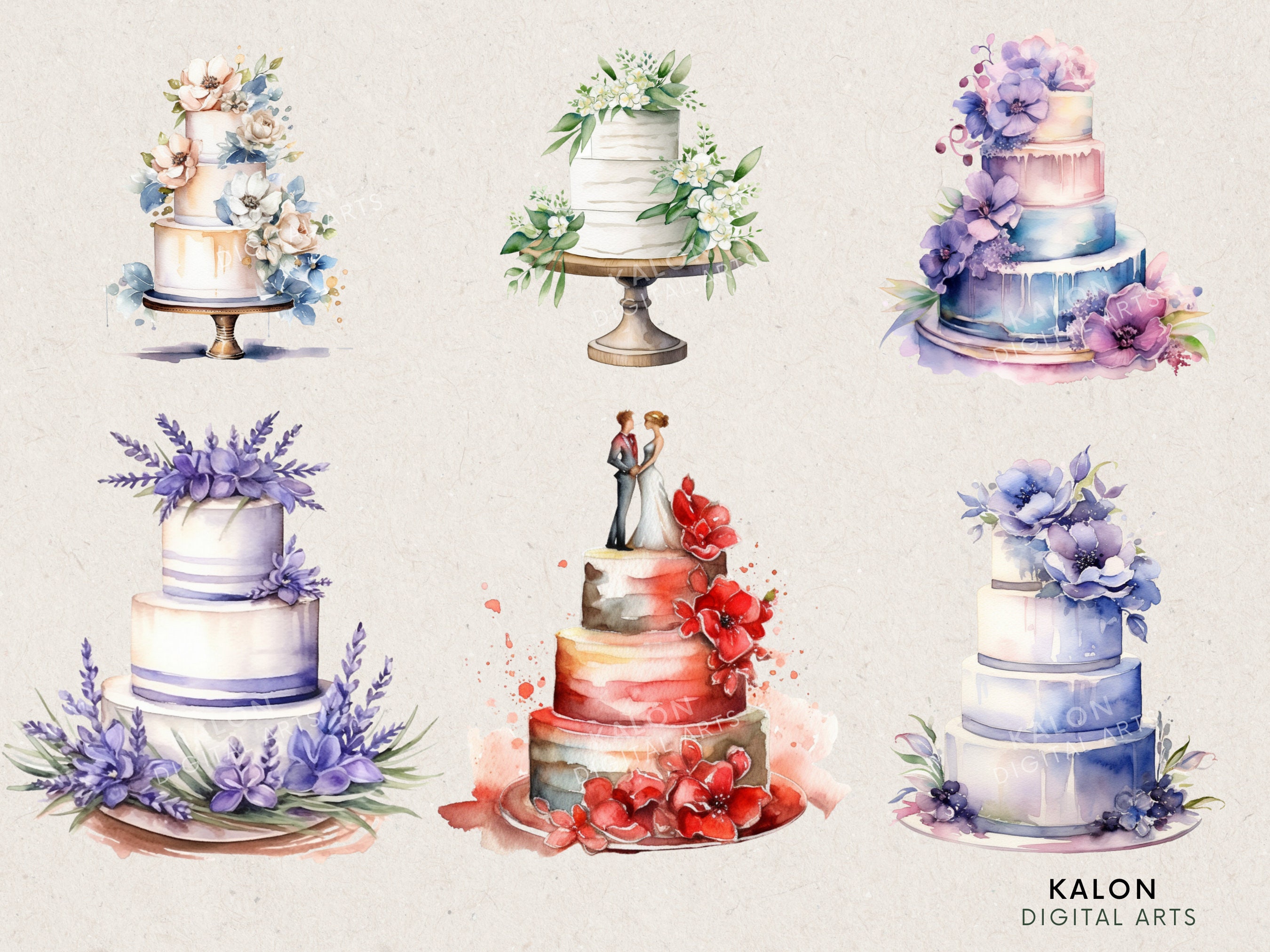 Wedding Cake Watercolor Clipart Bundle, Sweets Clipart, Dessert PNG ...