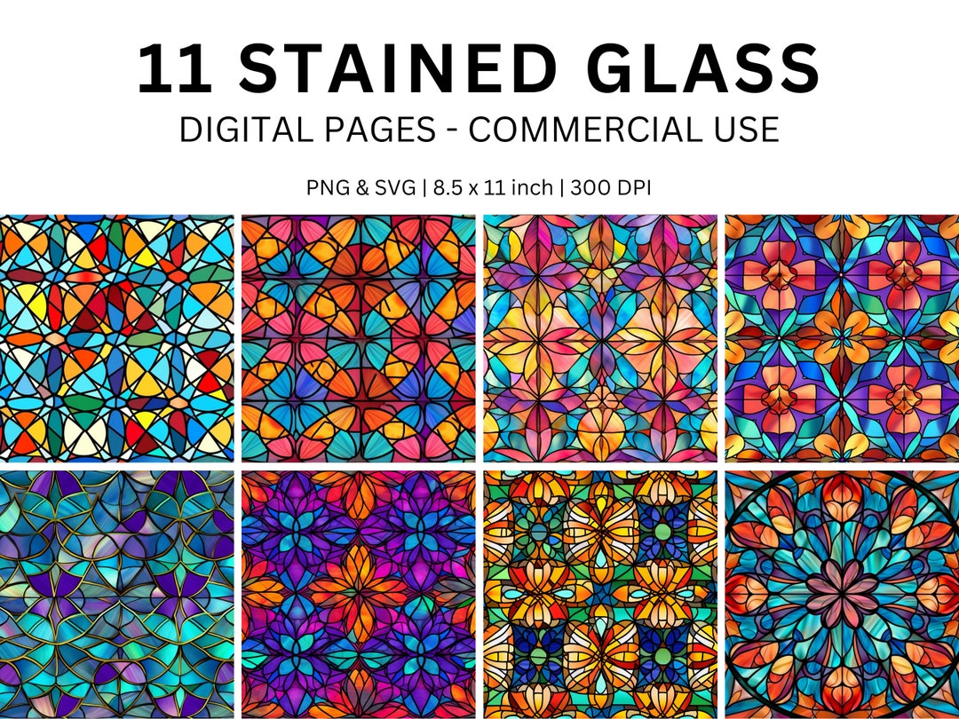 Stained Glass Patterns Junk Journal Papers, Stained Glass Printable ...