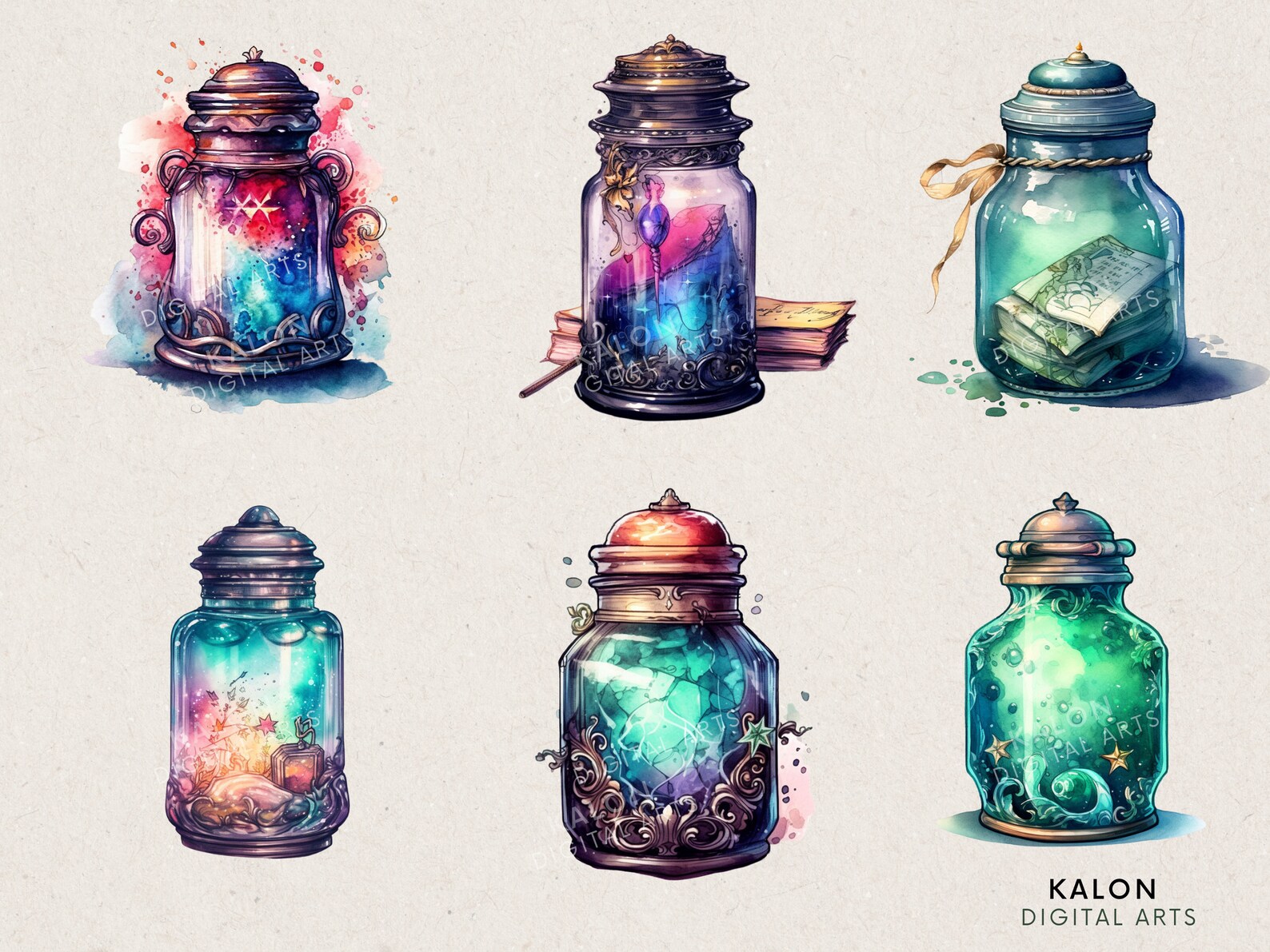 Witch Potion Spell Bottle Watercolor Clipart PNG Bundle, Fantasy Goth ...
