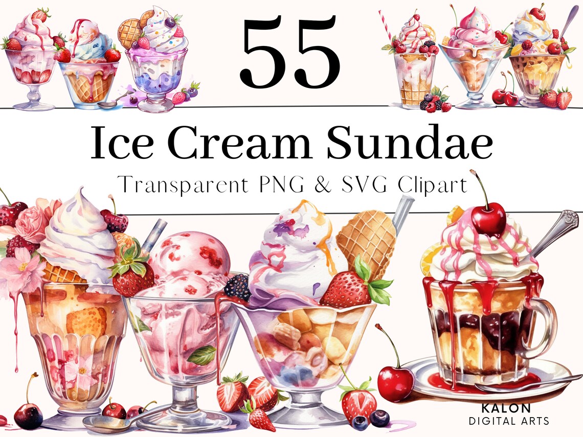 Ice Cream Watercolor Clipart Bundle, Ice Cream Printable, Food Clipart ...
