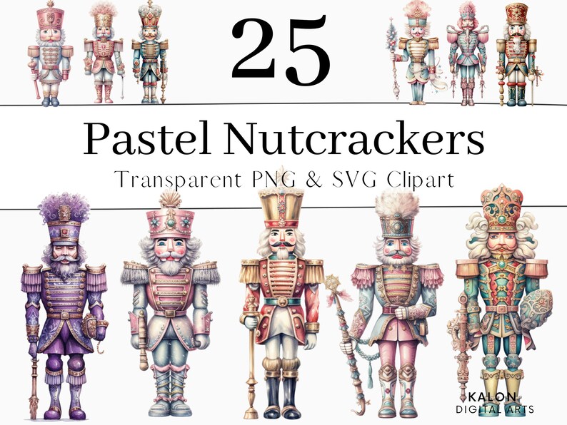 Pastel Christmas Nutcracker PNG SVG Clipart Bundle, Card Making ...