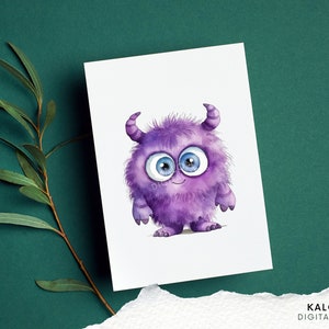 Cute Monster Watercolor Clipart Bundle, Kawaii Monster PNG Sublimation ...