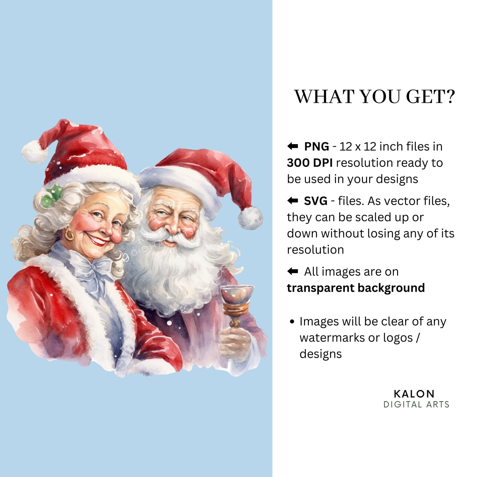 Santa and Mrs Claus Watercolor Clipart Bundle PNG (Instant Download) - Etsy