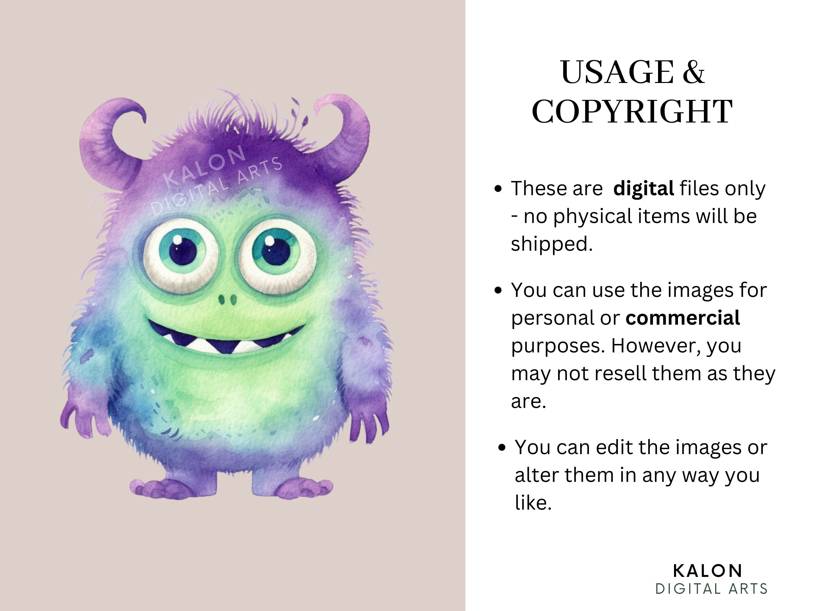 Cute Monster Watercolor Clipart Bundle, Kawaii Monster PNG Sublimation ...