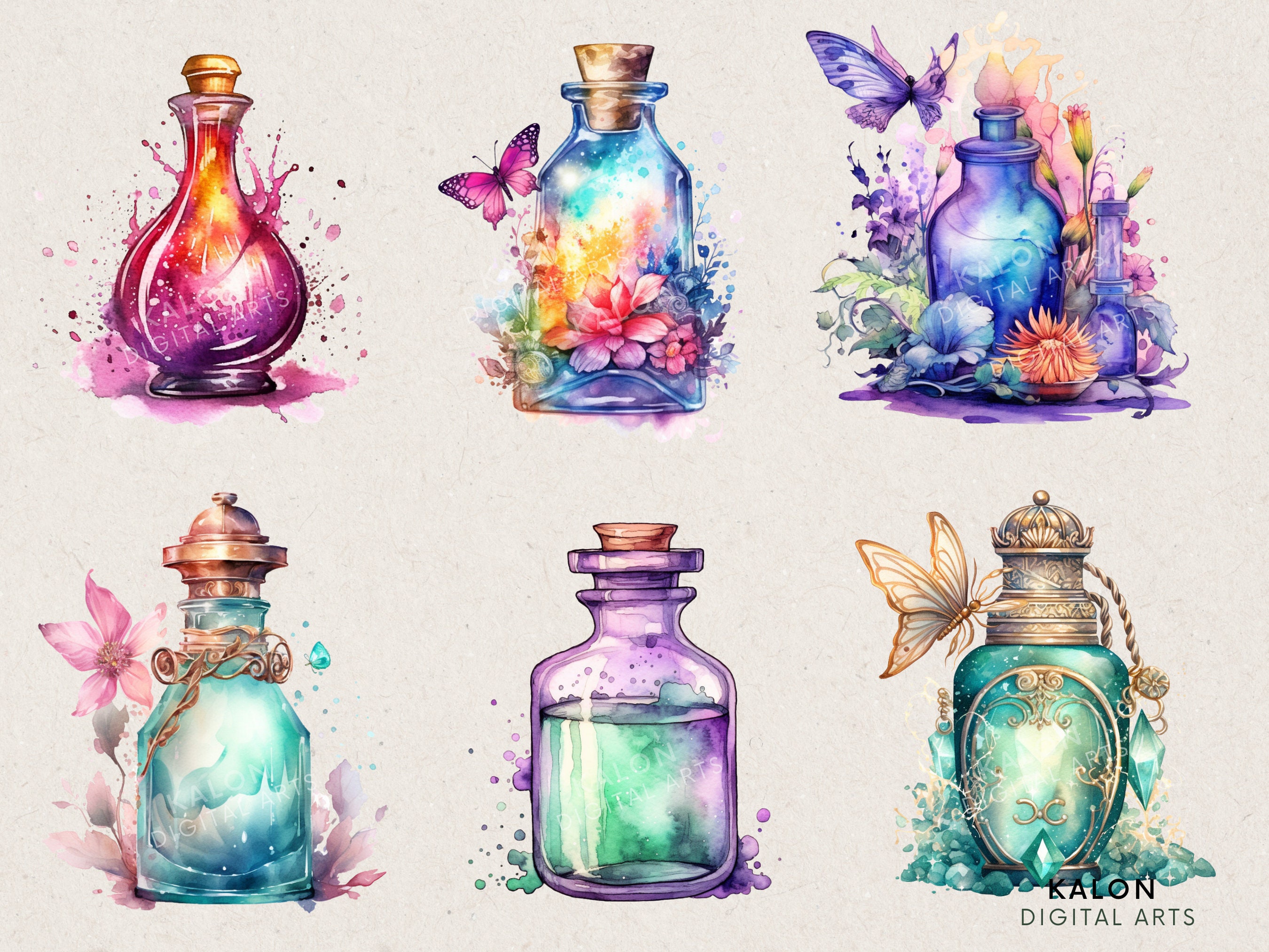Watercolor Fairy Potions Clipart Fantasy Clipart Magic - Etsy