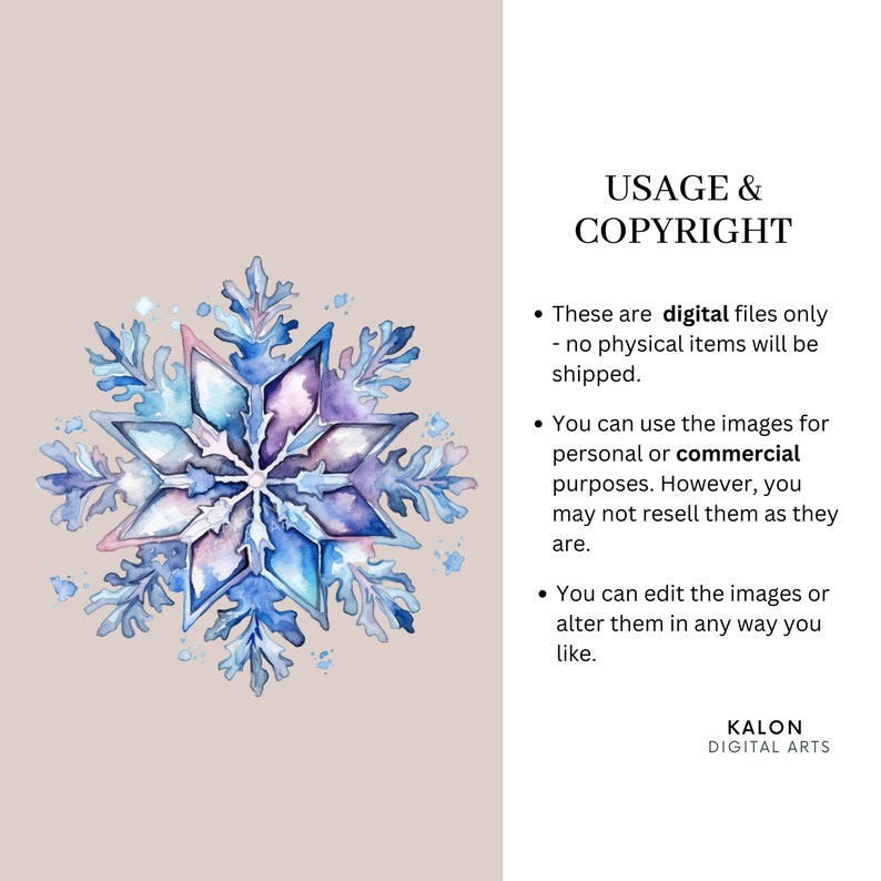 Snowflake Watercolor Clipart Bundle, Winter Snowflake Graphics, Instant ...