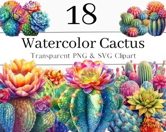 Cactus Pastel Watercolor Clipart Bundle, Cactus Flower Clipart PNG ...