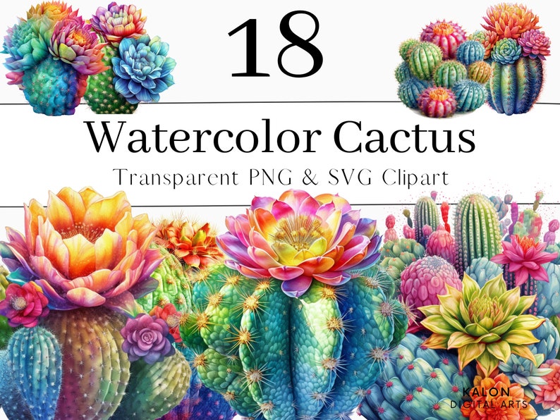 Desert Cactus Watercolor Clipart Bundle, Succulent Plants PNG, Cactus ...