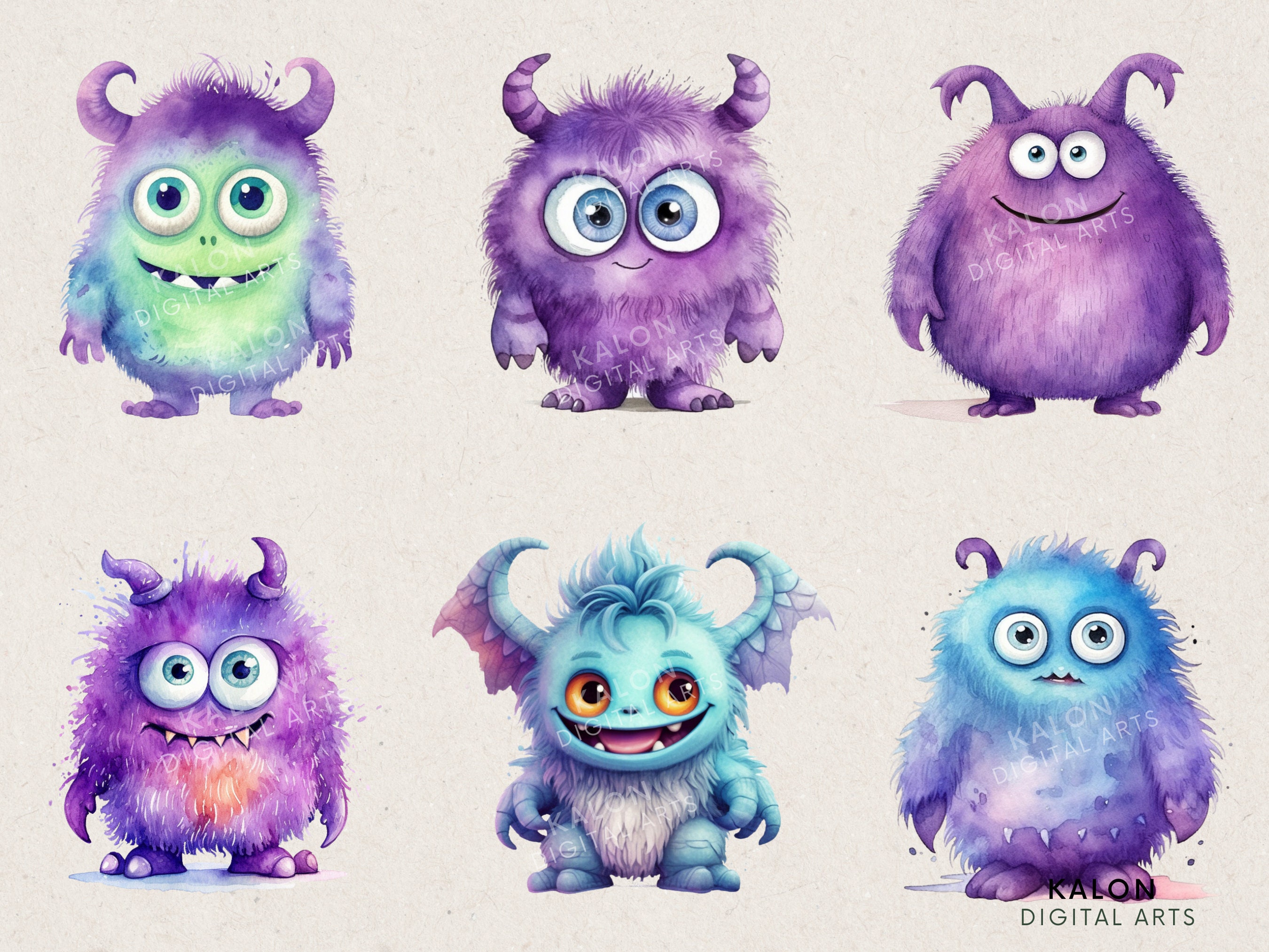 Cute Monster Watercolor Clipart Bundle, Kawaii Monster PNG Sublimation ...