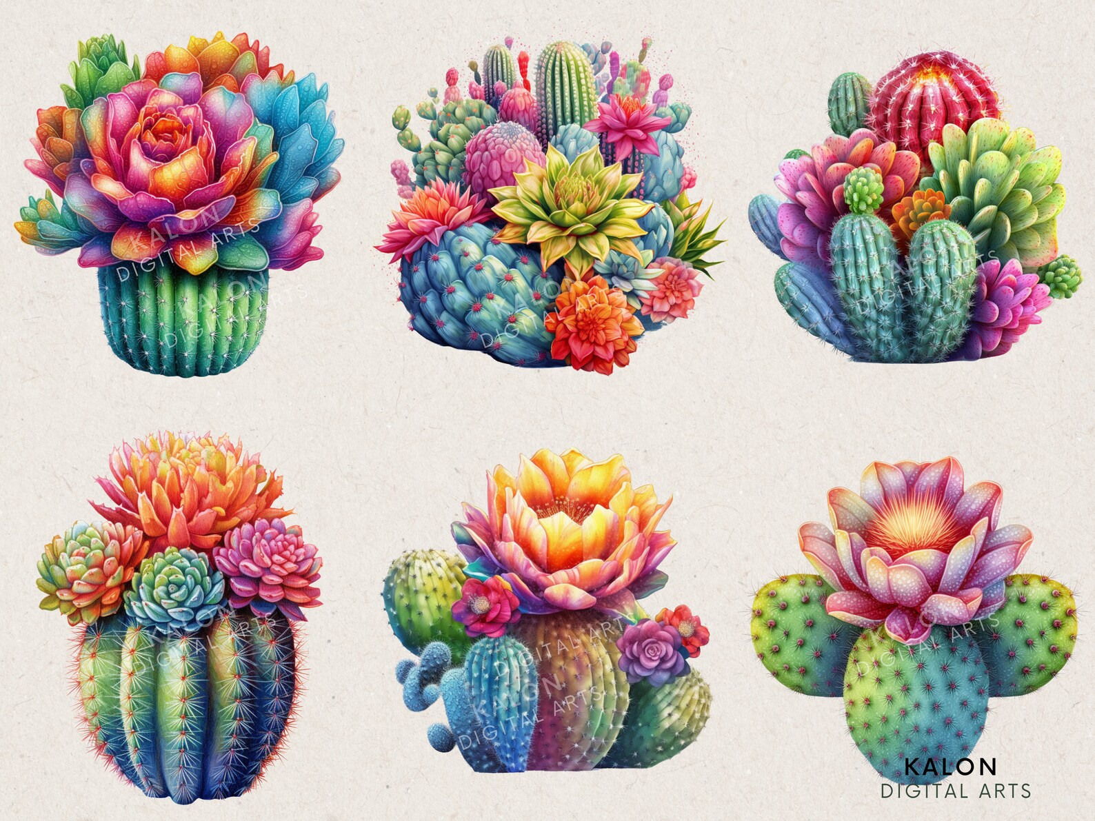 Desert Cactus Watercolor Clipart Bundle, Succulent Plants PNG, Cactus ...