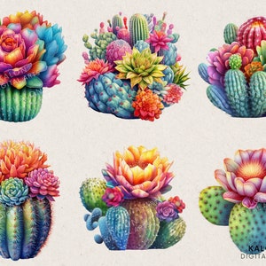 Desert Cactus Watercolor Clipart Bundle, Succulent Plants PNG, Cactus ...