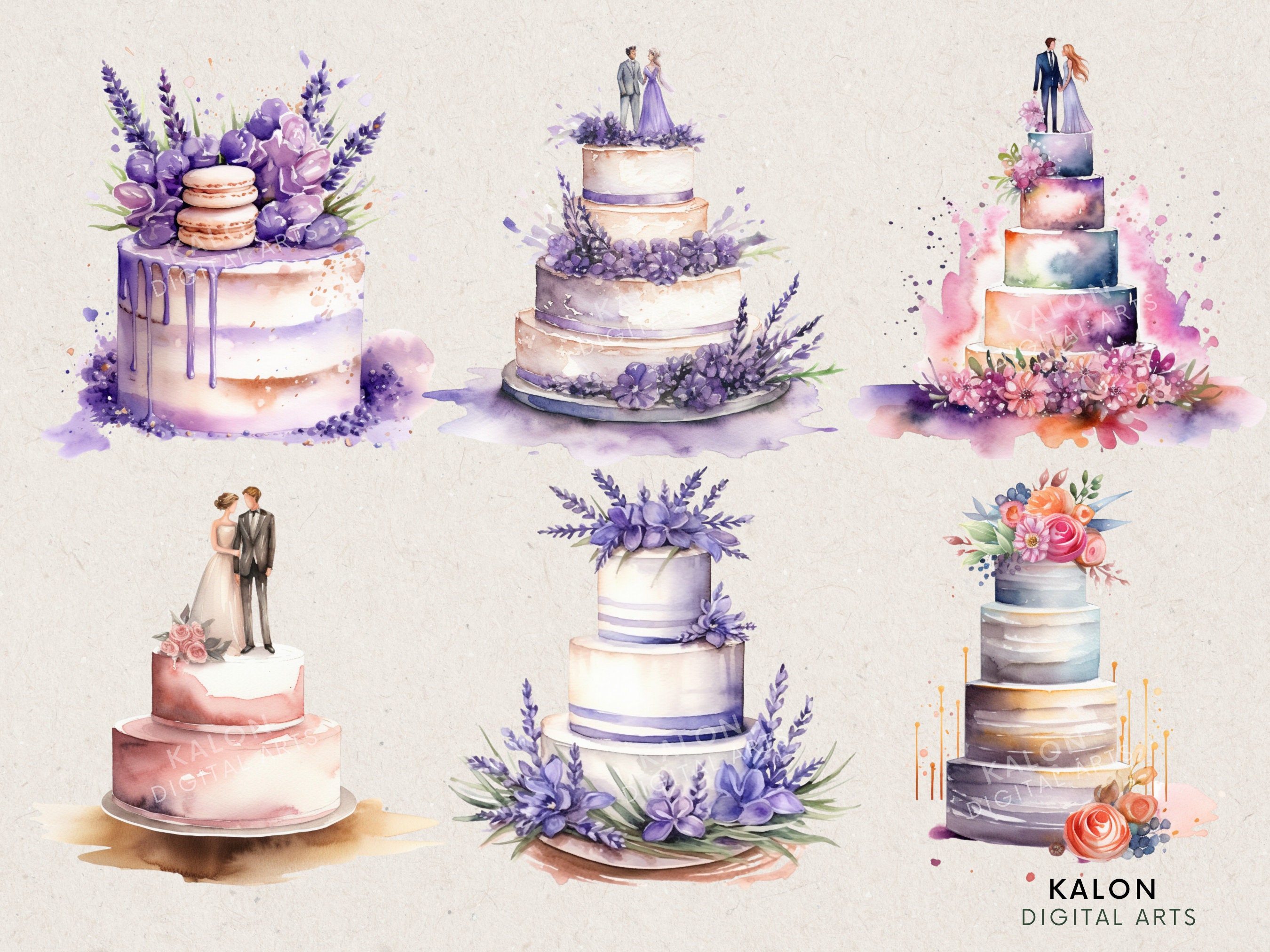 Wedding Cake Watercolor Clipart Bundle, Sweets Clipart, Dessert PNG ...