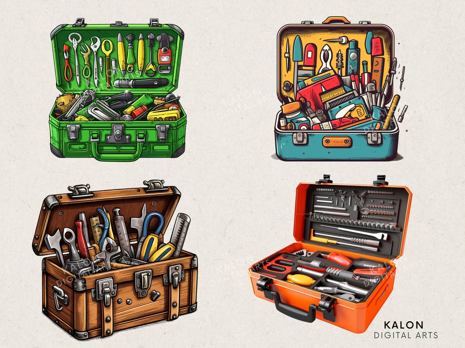 Watercolor Toolbox Clipart Bundle, Wall Art Decoration, Toolbox PNG ...