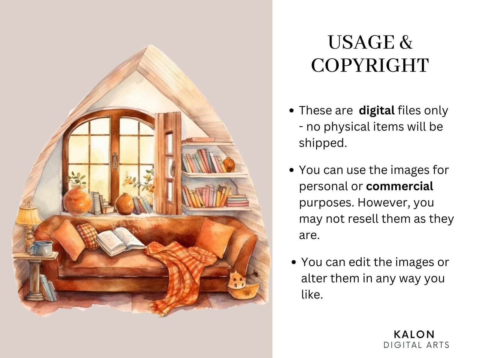 Watercolor Reading Nook Clipart Bundle PNG, Cozy Autumn Fall Home ...