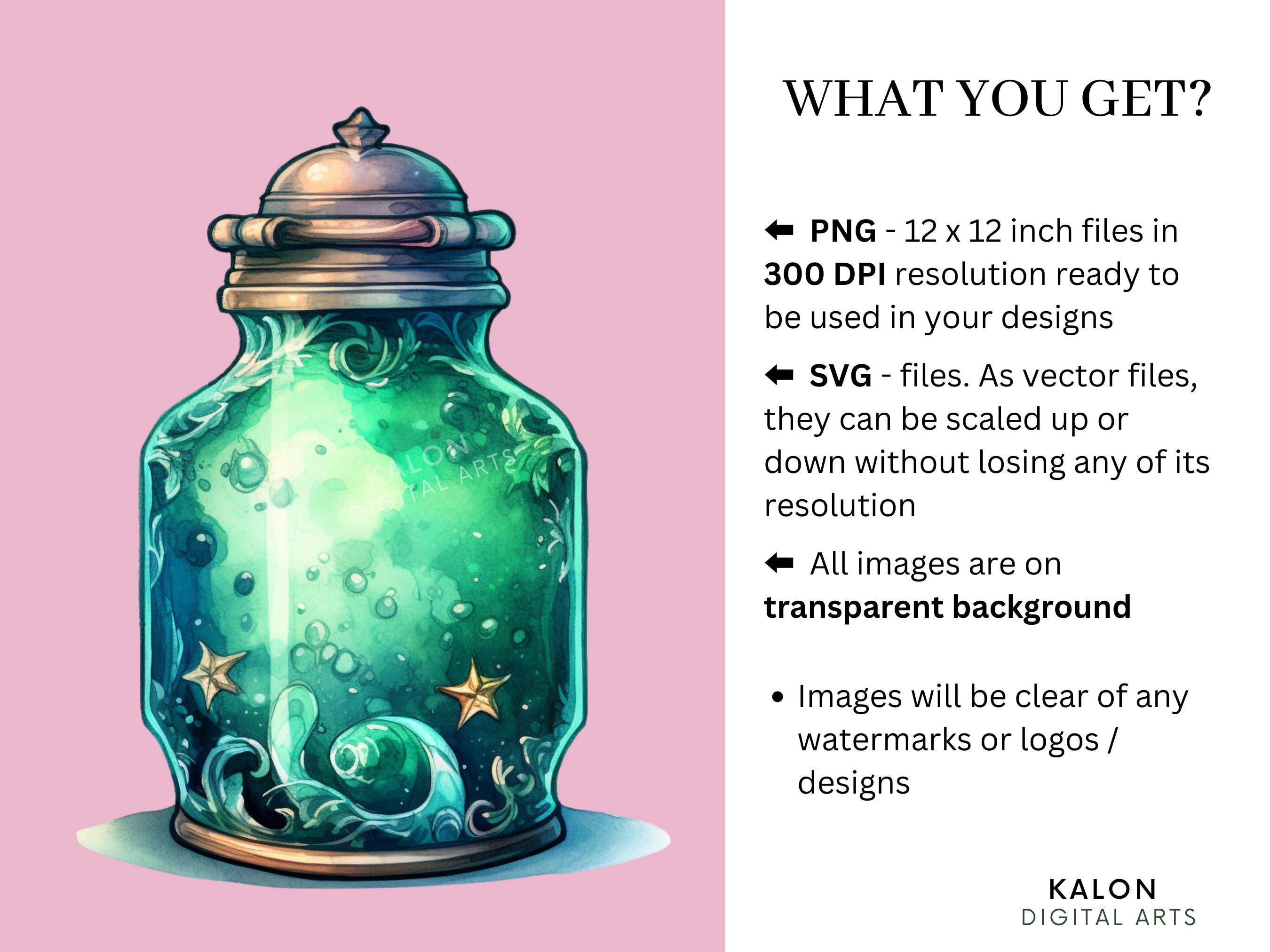 Witch Potion Spell Bottle Watercolor Clipart PNG Bundle, Fantasy Goth ...