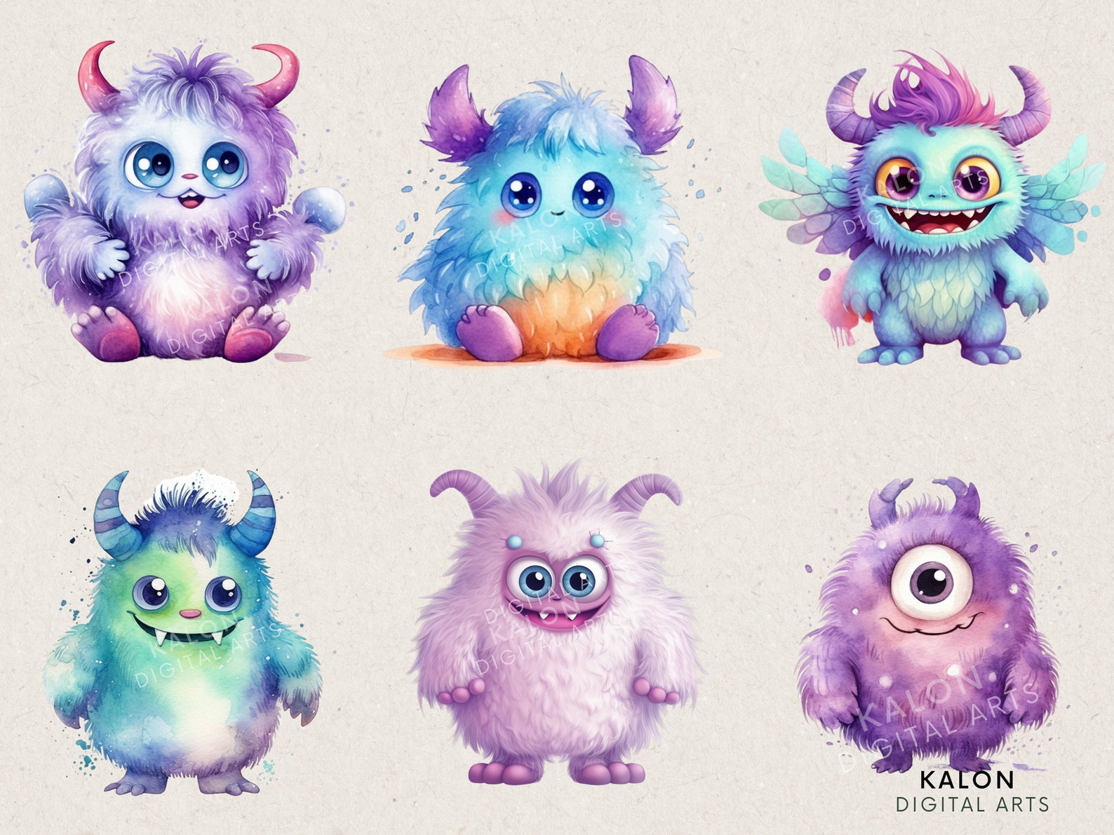 Cute Monster Watercolor Clipart Bundle, Kawaii Monster PNG Sublimation ...