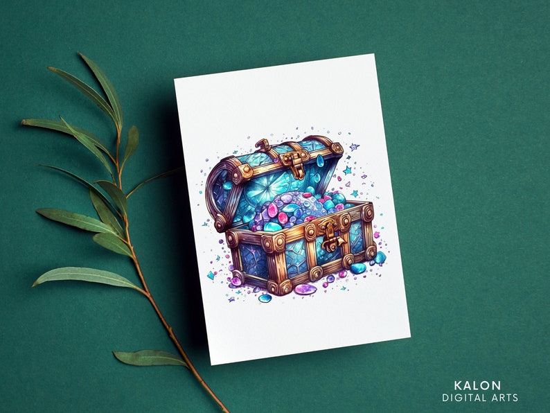 Treasure Chest Watercolor Clipart Bundle Fantasy Treasure - Etsy