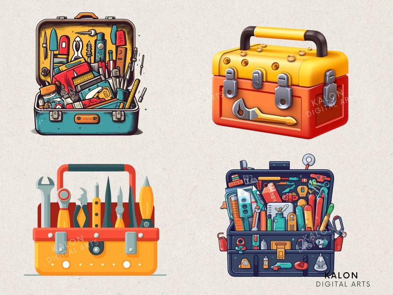 Watercolor Toolbox Clipart Bundle, Wall Art Decoration, Toolbox PNG Bundle, Instant Download ...