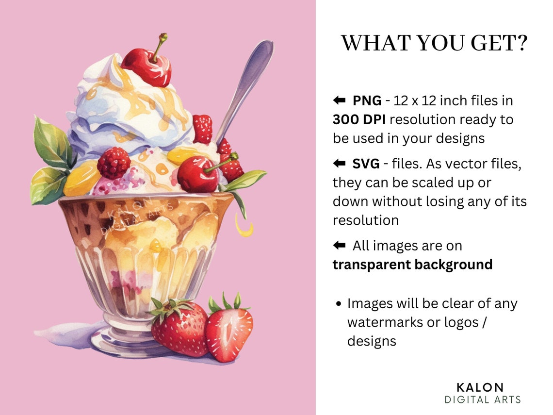 Ice Cream Watercolor Clipart Bundle, Ice Cream Printable, Food Clipart ...