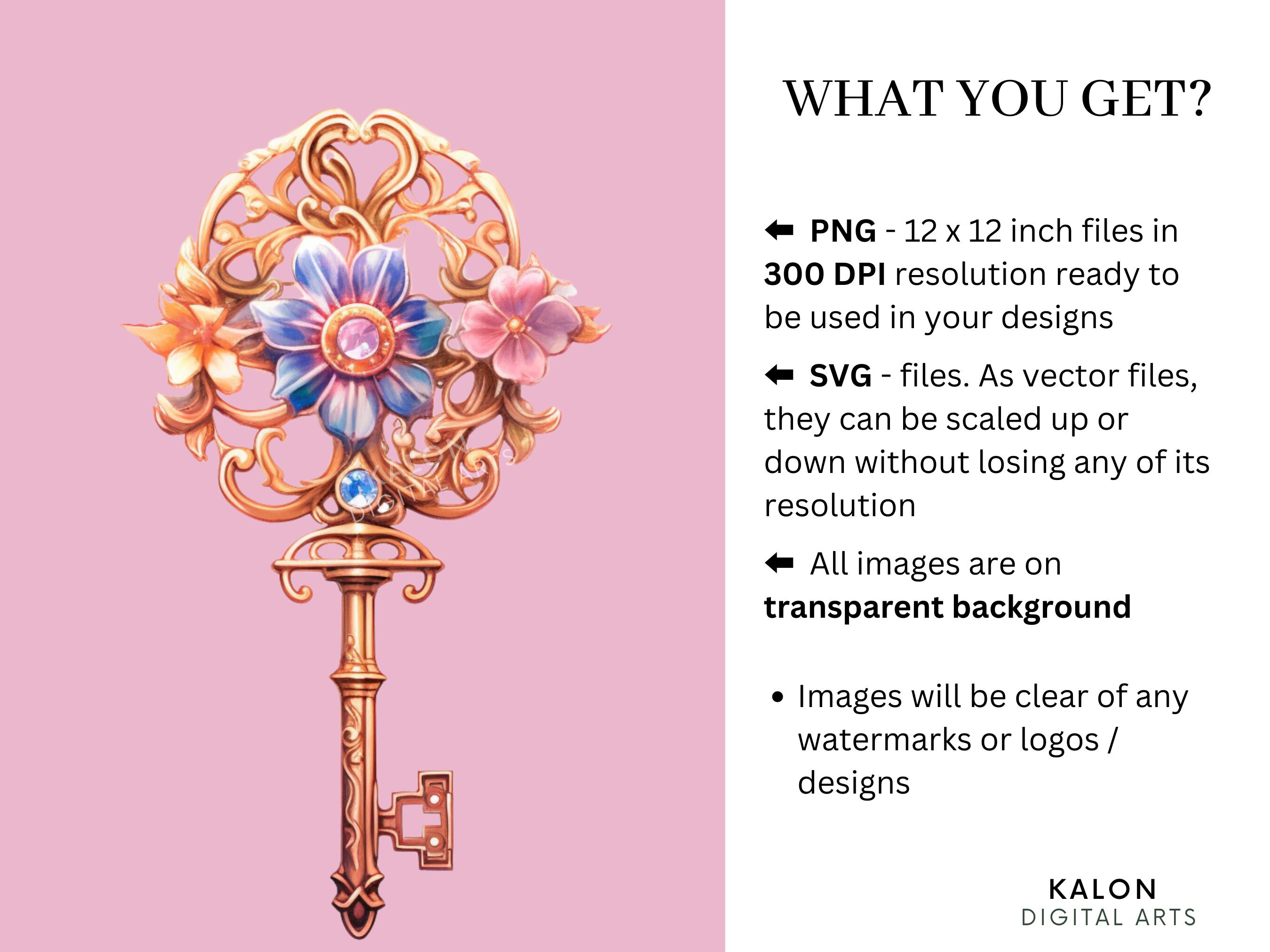 Magical Keys Watercolor Clipart Bundle, Magic Key PNG, Fantasy Key ...