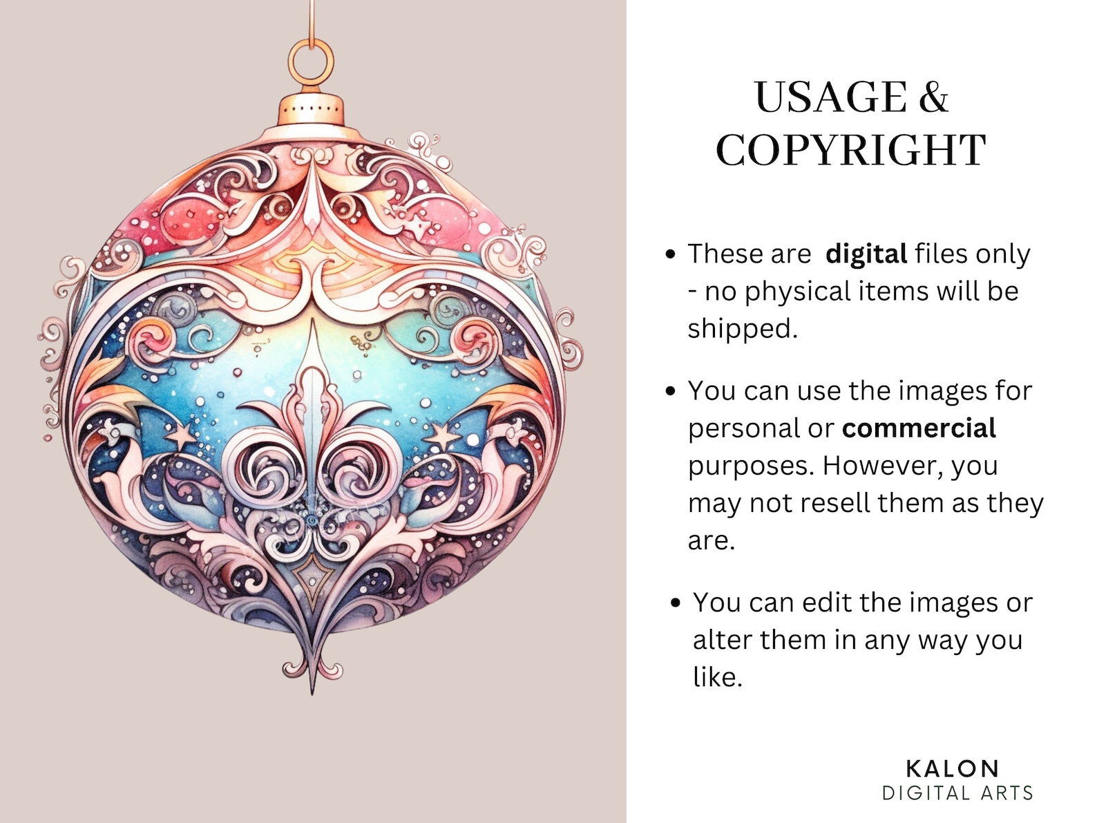 Christmas Ornament Baubles PNG SVG Watercolour Clipart Bundle, Pink ...