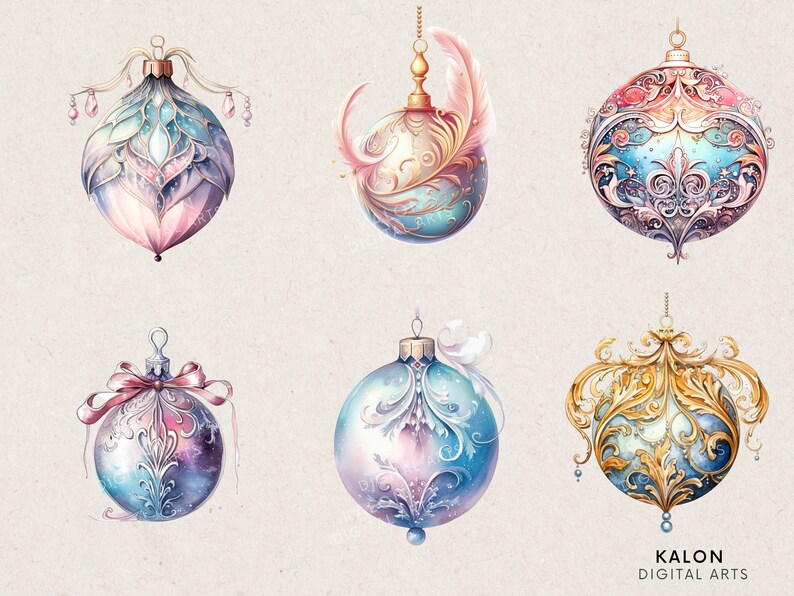 Christmas Ornament Baubles PNG SVG Watercolour Clipart Bundle, Pink ...