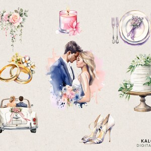 Wedding PNG Bundle, Wedding Watercolor Clipart, Engagement SVG ...