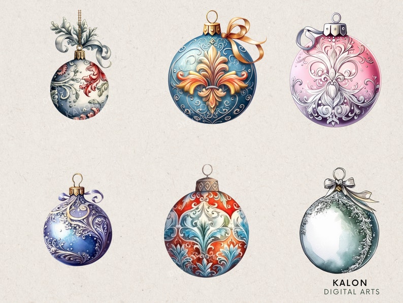 Christmas Ornament Baubles PNG SVG Watercolour Clipart Bundle, Pink ...