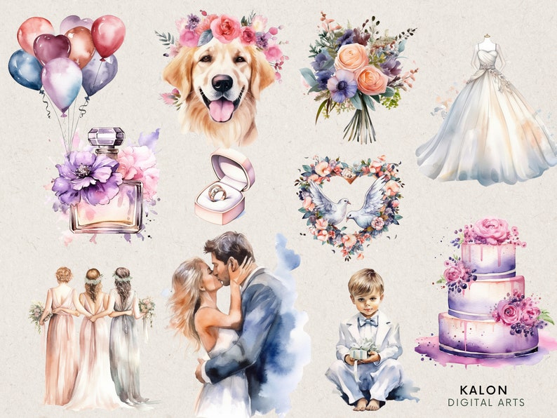 Wedding Watercolor Clipart PNG Mega Bundle Bride and Groom - Etsy