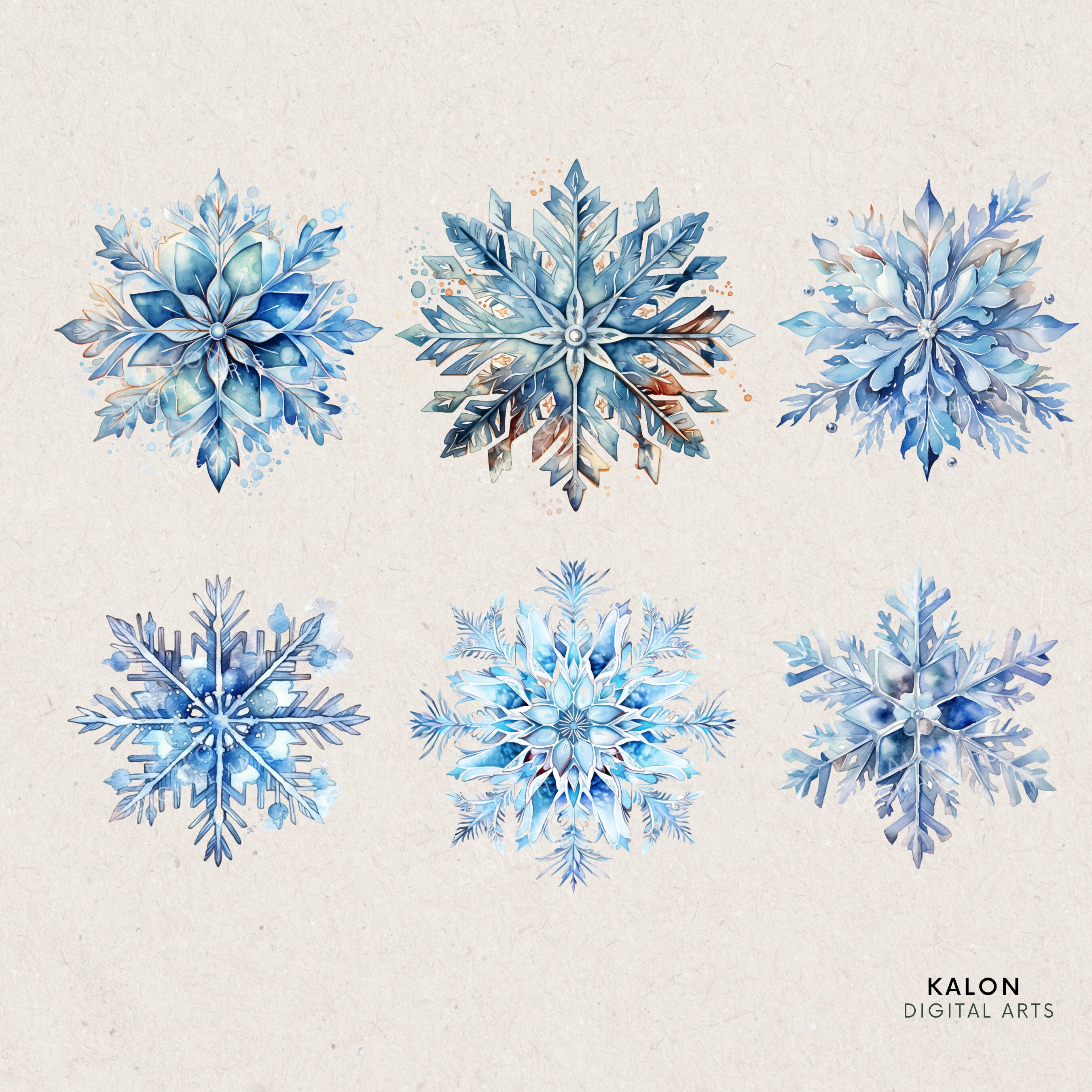 Snowflake Watercolor Clipart Bundle, Winter Snowflake Graphics, Instant ...