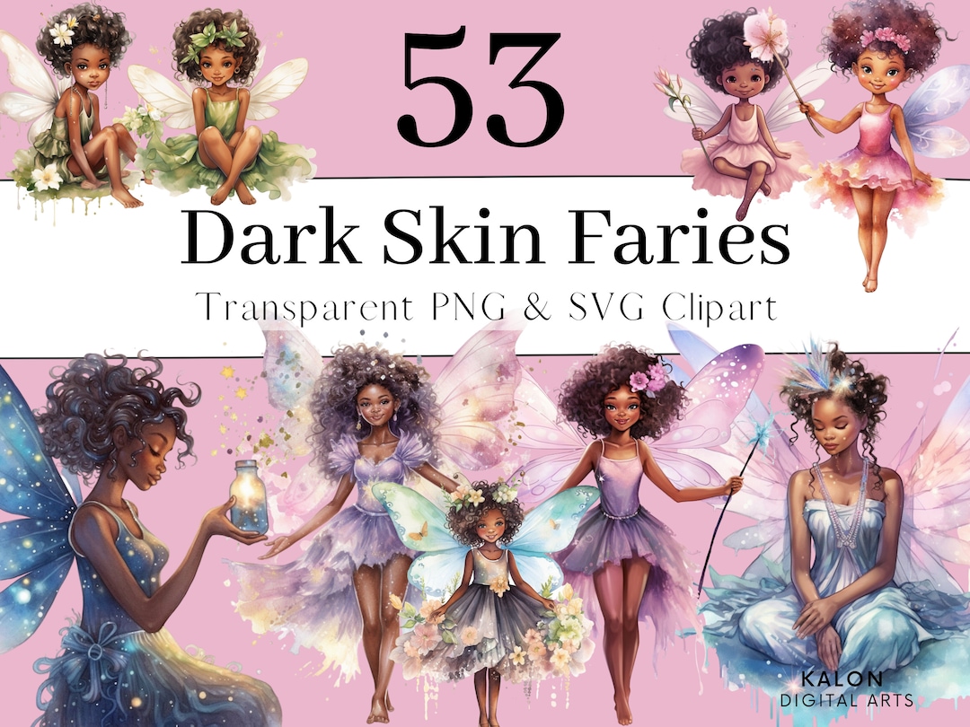 Dark Skin Fairies Watercolor Clipart Bundle, Fairytale Illustrations ...