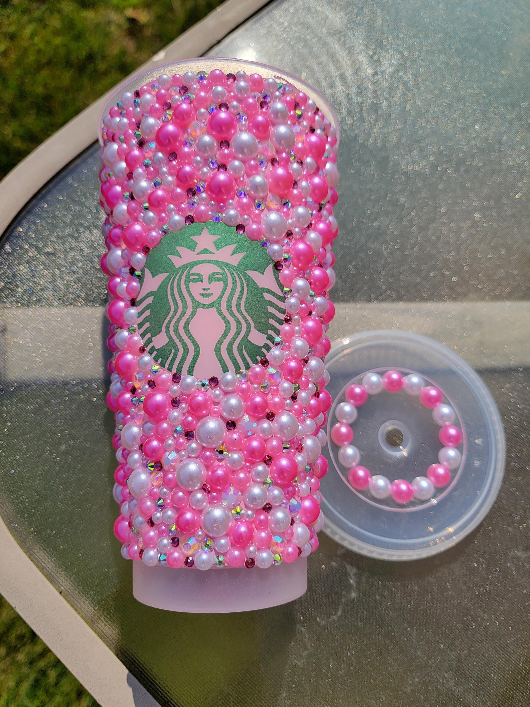 Starbucks Cold Cup Pink Pearl and Rhinestone Bling Tumbler, Handmade - Etsy