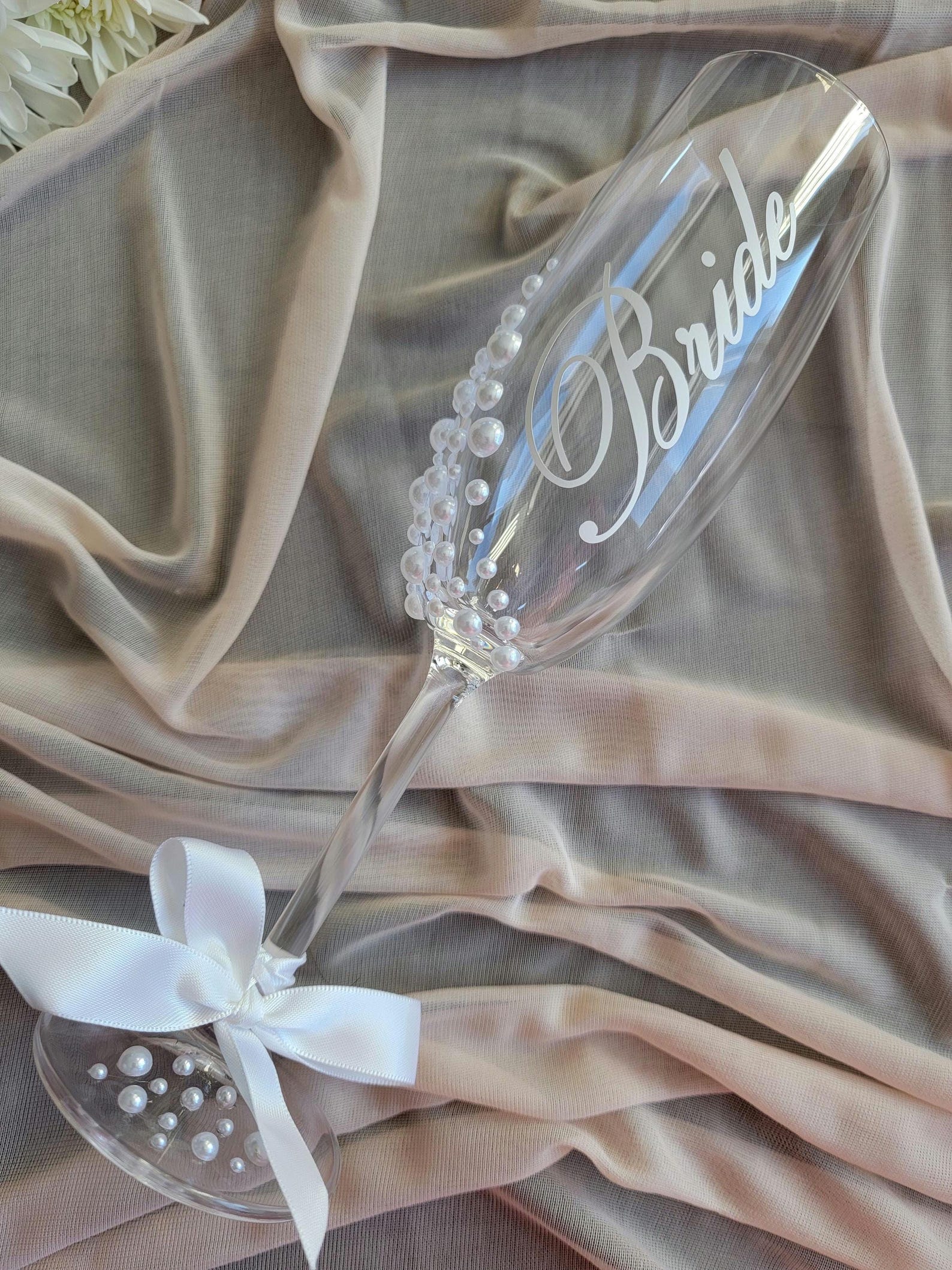 Handmade Pearl Champagne Flutes for the Bride and Groom, Champagne ...