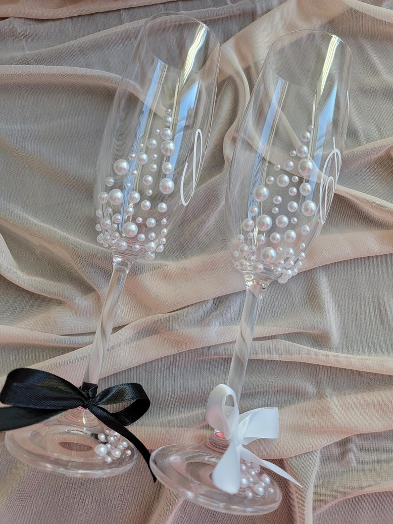 Handmade Pearl Champagne Flutes for the Bride and Groom, Champagne ...