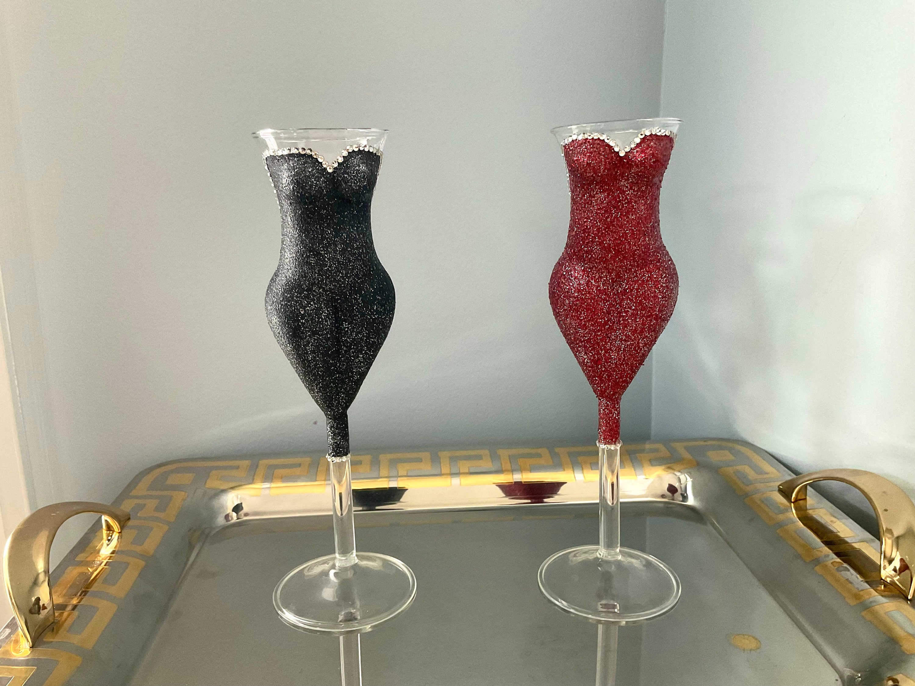 Body Shaped Cocktail Glasses With Rhinestone Accents, Female Shaped ...