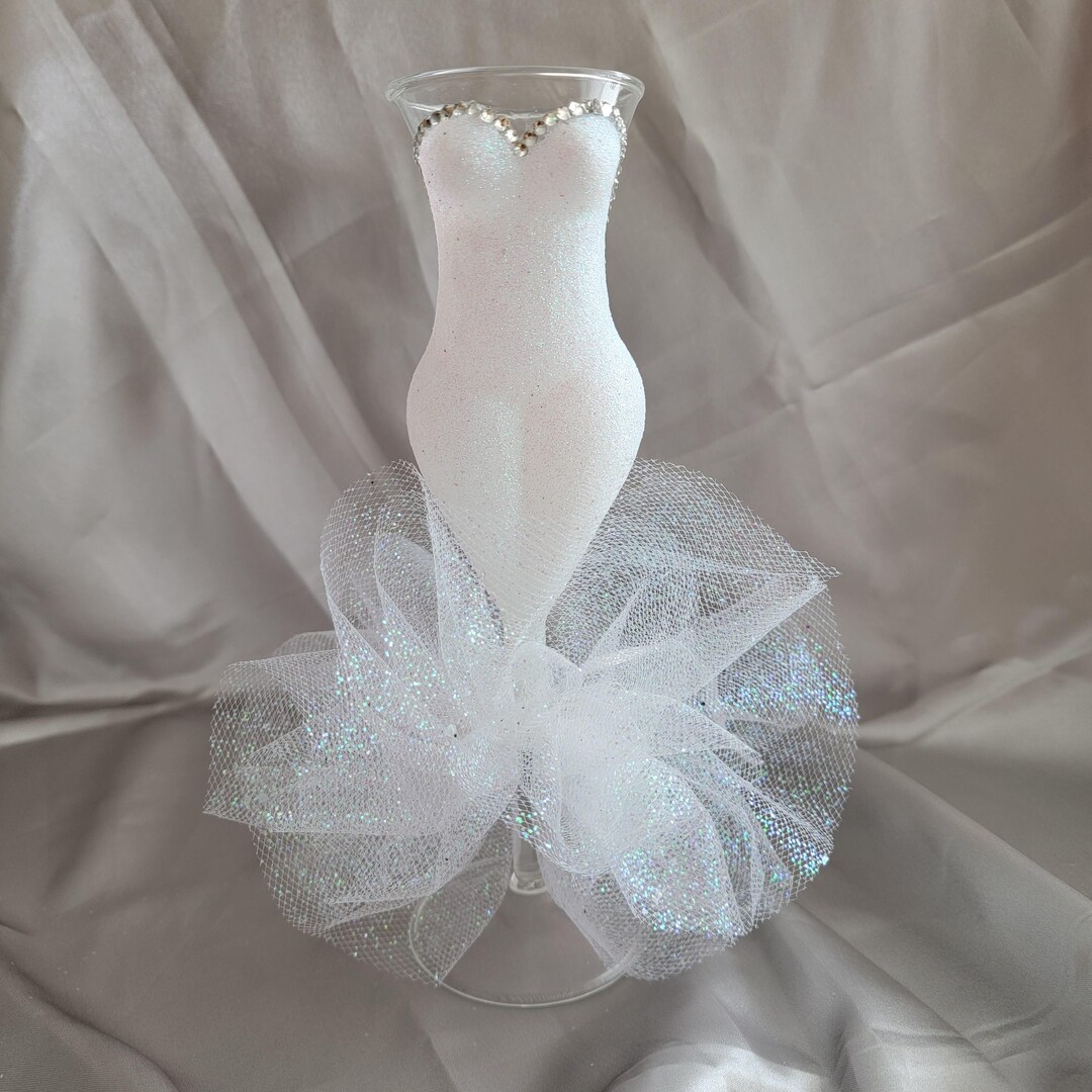 Body Shaped Cocktail Glass Cup With Rhinestone Accents and Tulle Skirt ...