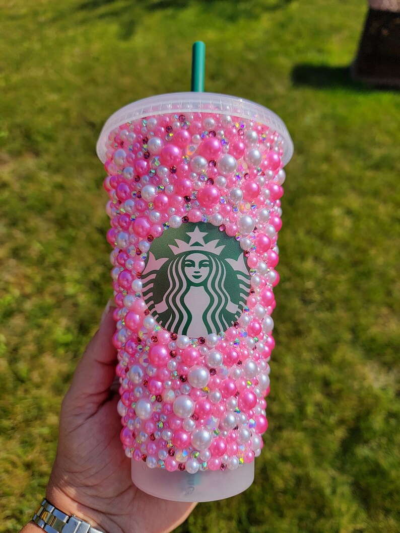 Starbucks Cold Cup Pink Pearl and Rhinestone Bling Tumbler, Handmade - Etsy