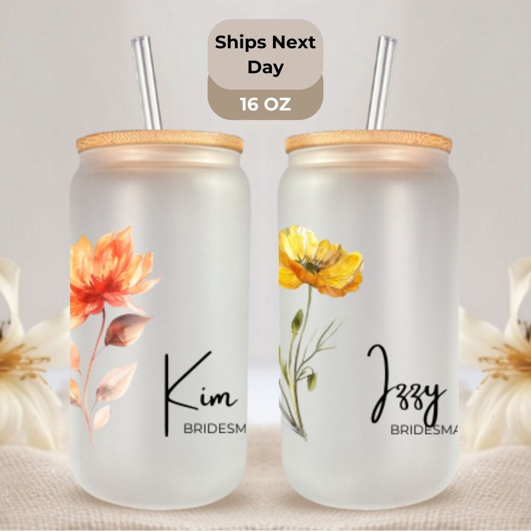 Personalized Floral Cups With Meadow Wildflowers, Ice Coffee Cup With ...