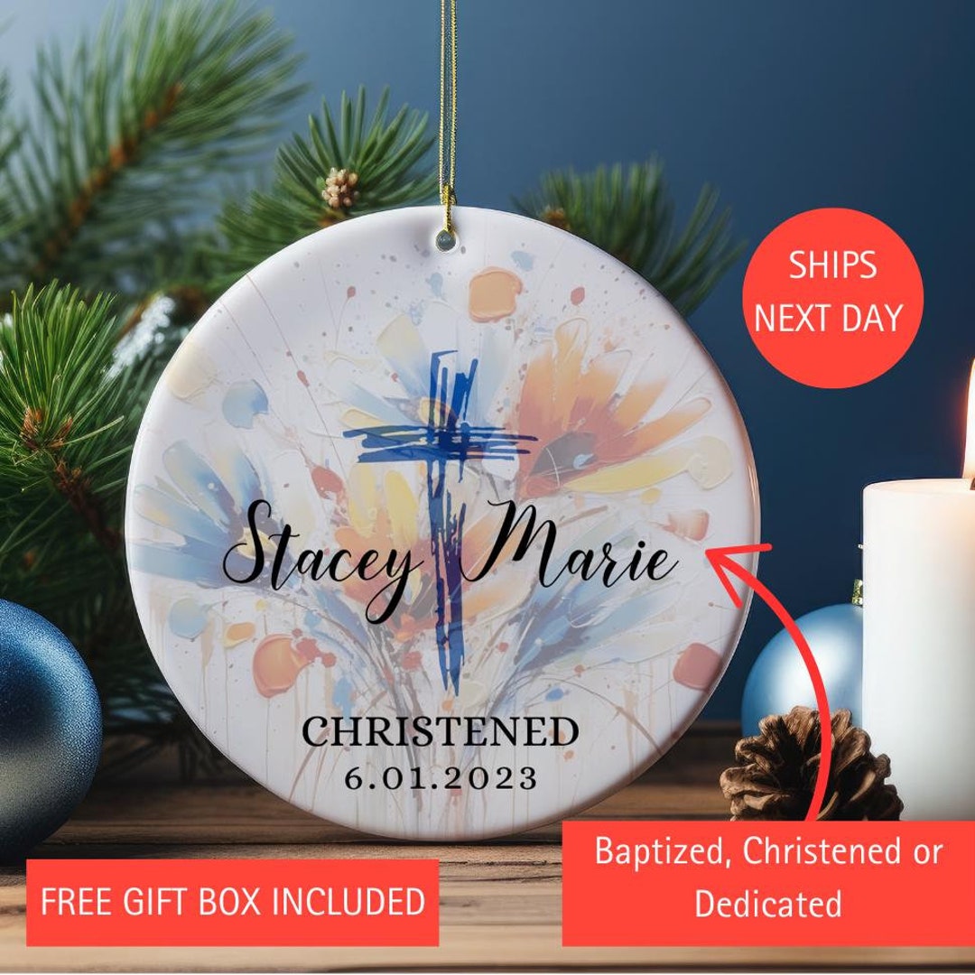CHRISTENED DEDICATED BAPTIZED Custom Personalized Ornament, 3 Styles ...