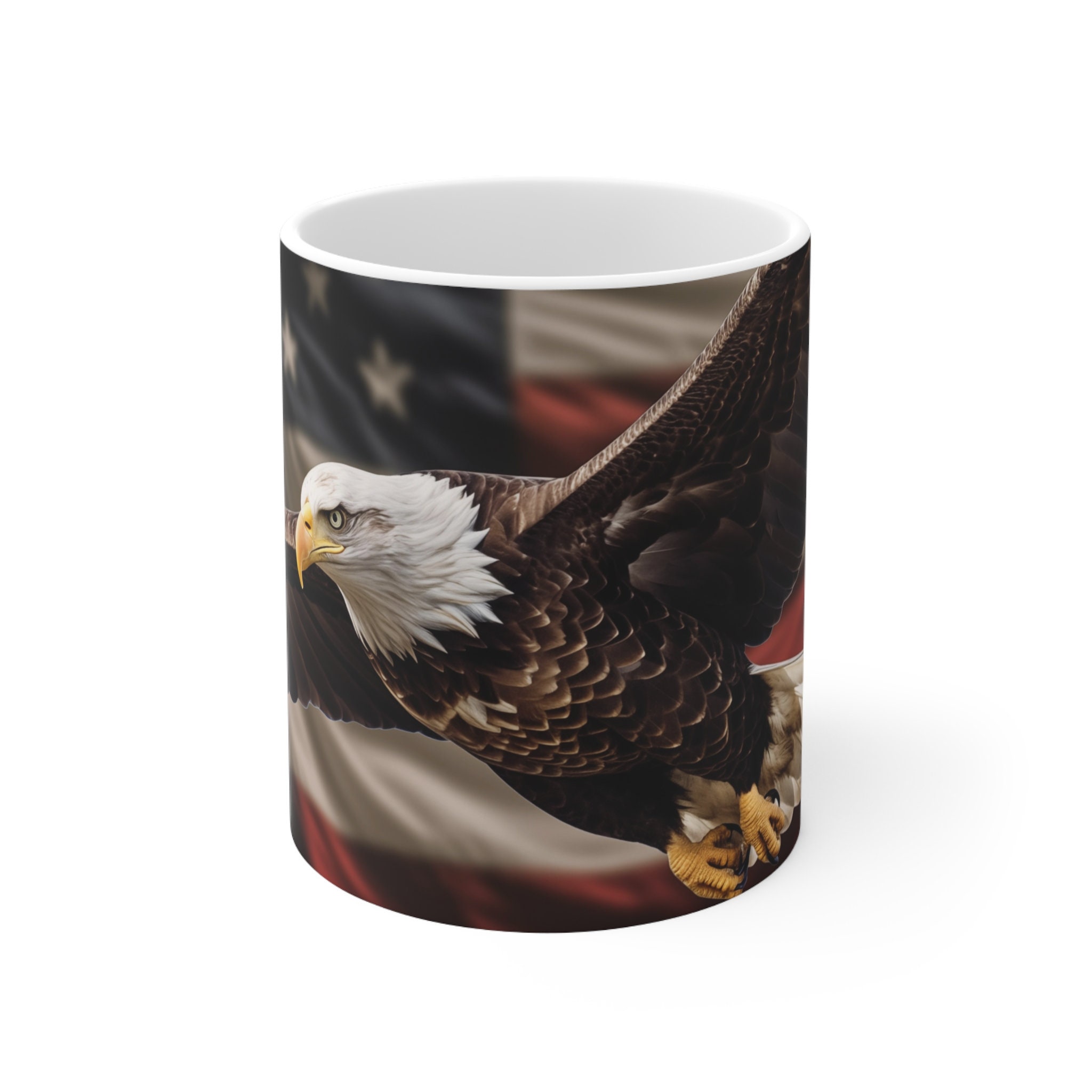 Bald Eagle & US Flag Ceramic Mug - Patriotic Symbolism in Every Sip ...