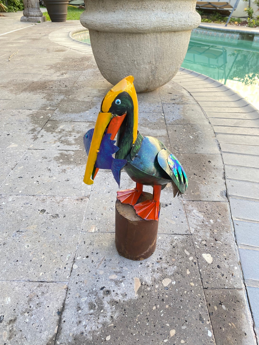 Handpainted Metal Pelican Yard Art Garden Decor - Etsy