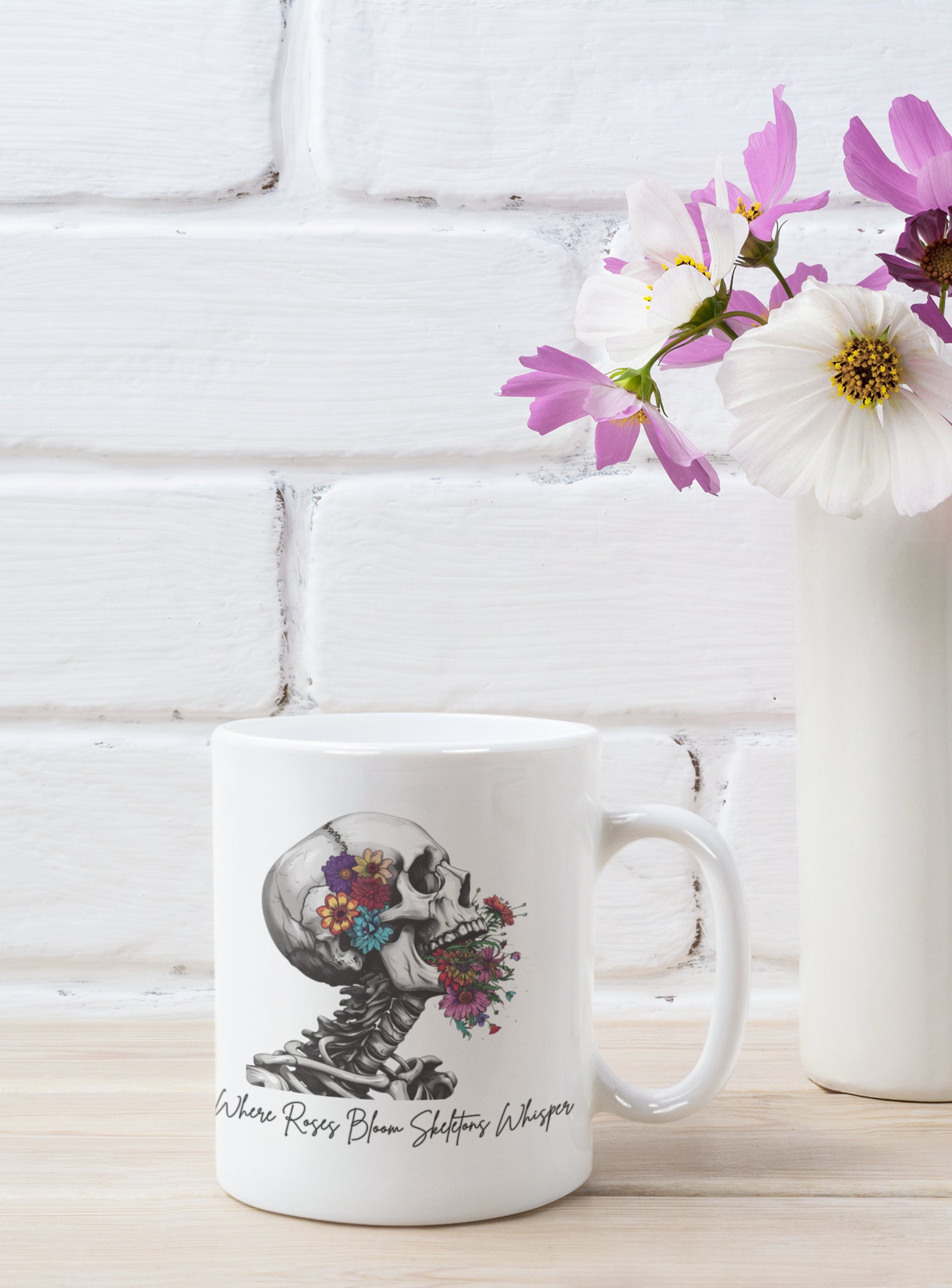 Where Roses Bloom, Skeletons Whisper Mug, Gothic Floral Skeleton Coffee ...