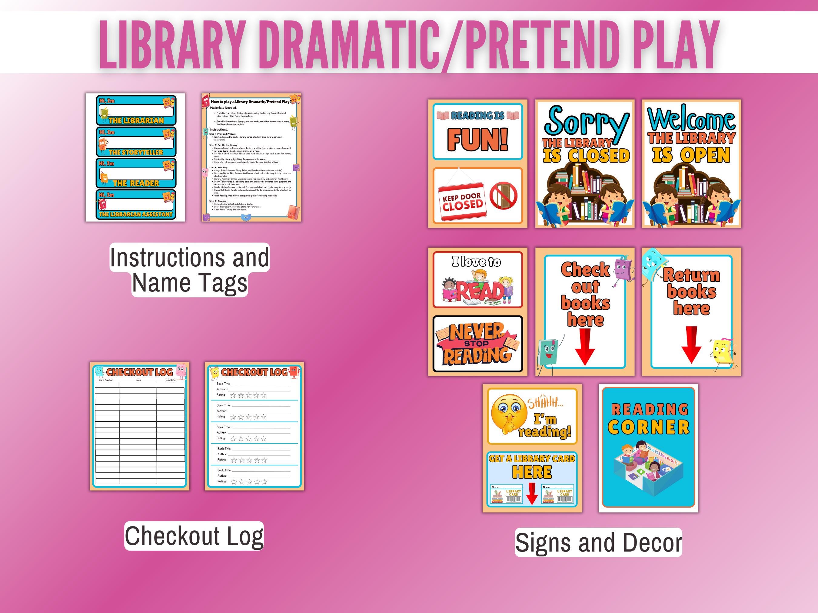 Library Dramatic Play Printable | Pretend Play Classroom | Imaginative ...