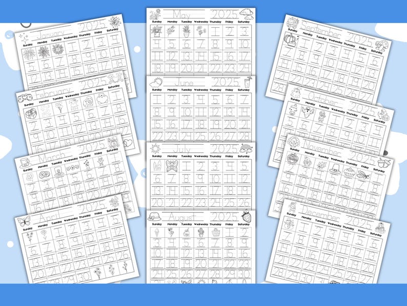 Printable Kids Calendar 2025 - Traceable Numbers for Handwriting ...
