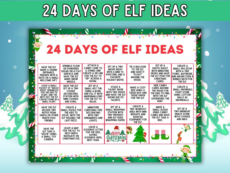 Elf Ideas Calendar | Advent Calendar | Elf Activities | Adventskalender ...