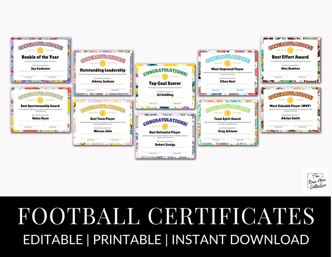 Football Certificates Editable | Editable Football Award Certificates ...